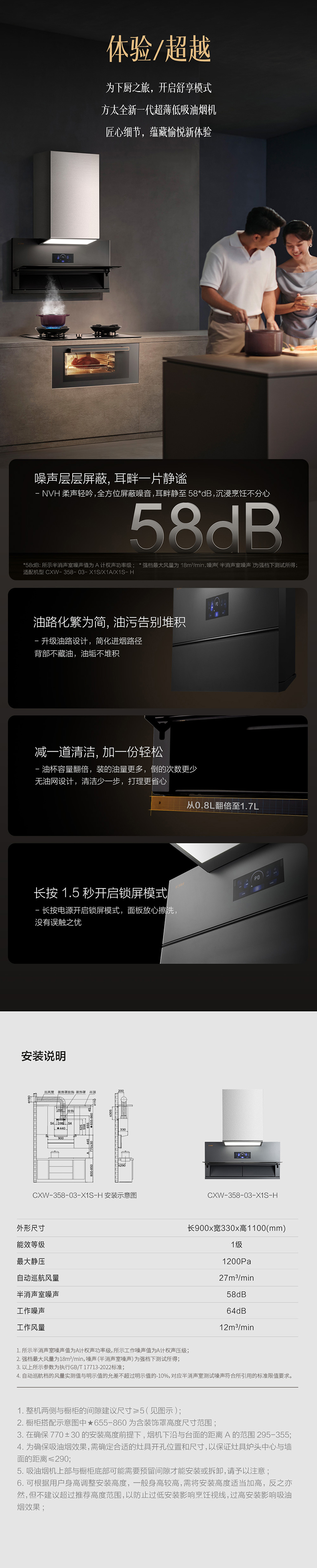 【CXW-358-03-X1S-H】功能_参数_安装图-FOTILE方太厨电官网